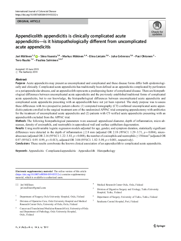 (PDF) Appendicolith appendicitis is clinically complicated acute ...