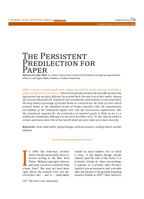 (PDF) The Persistent Predilection for Paper