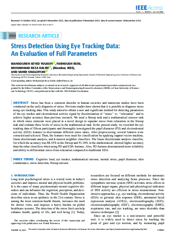 (PDF) Stress Detection Using Eye Tracking Data: An Evaluation of Full Parameters