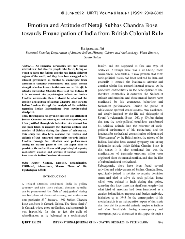 (PDF) Emotion and Attitude of Netaji Subhas Chandra Bose towards ...