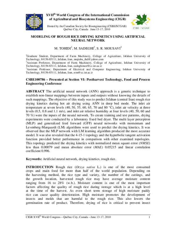 (PDF) Modeling of Rough Rice Drying Kinetics Using Artificial Neural Network