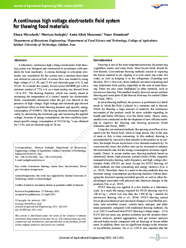 (PDF) A continuous high voltage electrostatic field system for thawing ...
