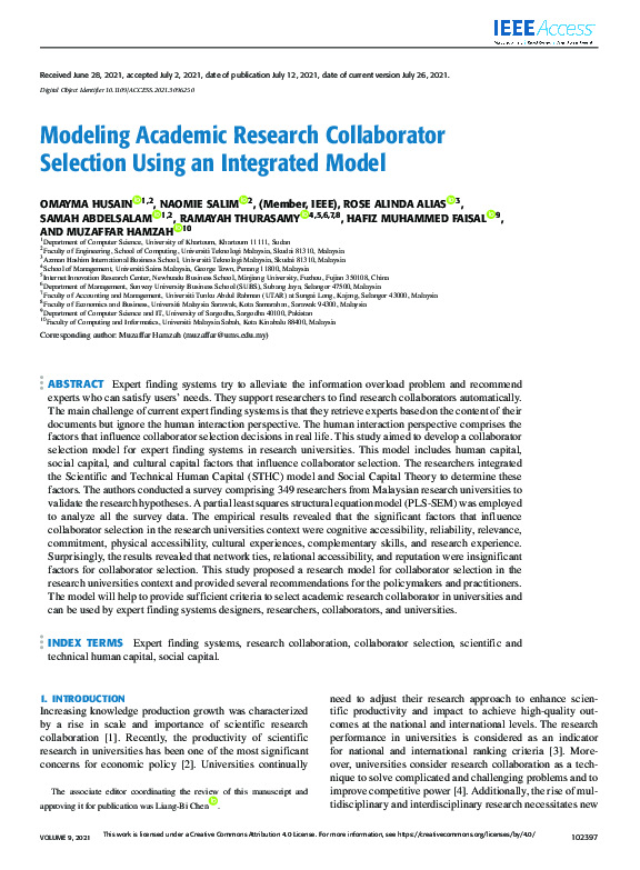 (PDF) Modeling Academic Research Collaborator Selection Using an ...