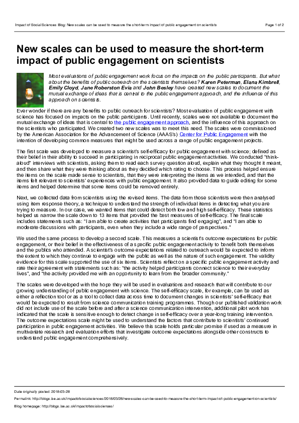 (PDF) New scales can be used to measure the short-term impact of public ...