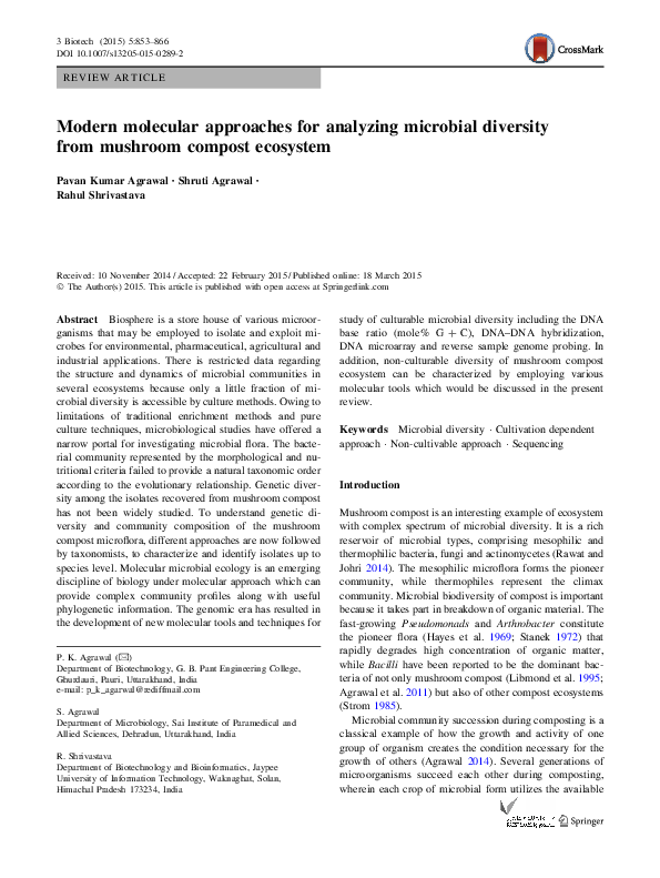 (PDF) Modern molecular approaches for analyzing microbial diversity ...