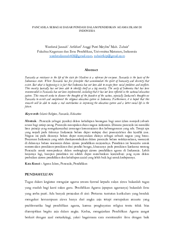 (PDF) PANCASILA SEBAGAI DASAR PONDASI DALAM PENDIDIKAN AGAMA ISLAM DI ...