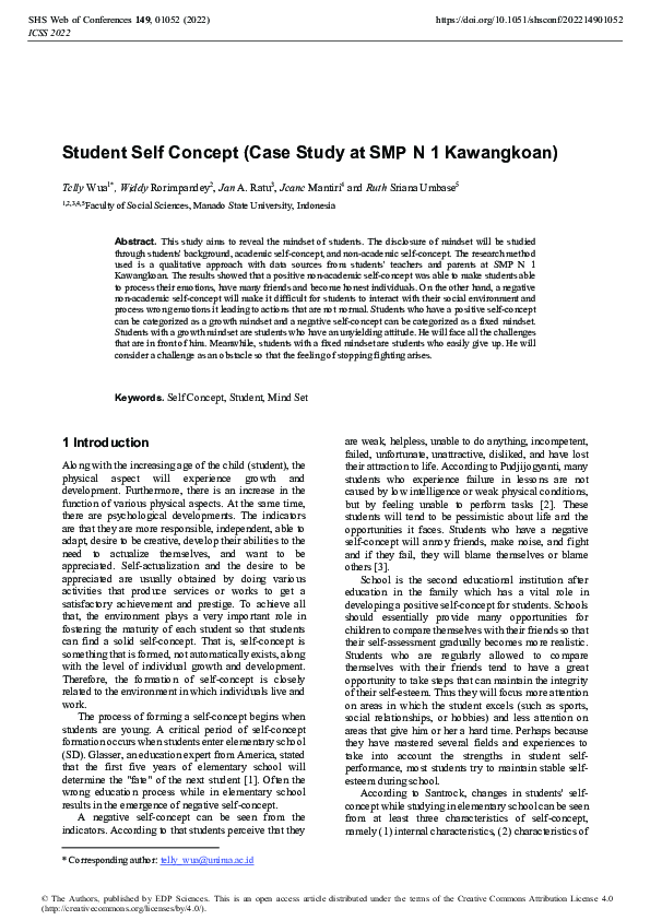 (PDF) Student Self Concept (Case Study at SMP N 1 Kawangkoan)