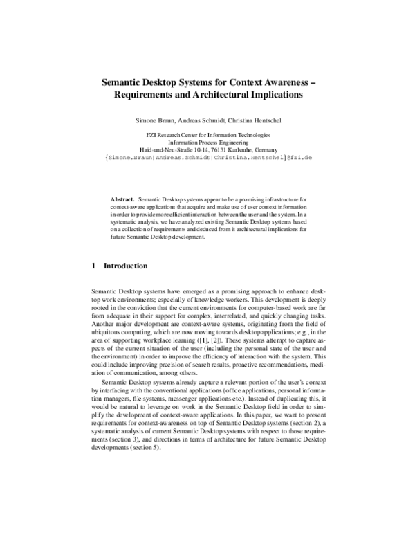 (PDF) Semantic Desktop Systems for Context Awareness–Requirements and Architectural Implications