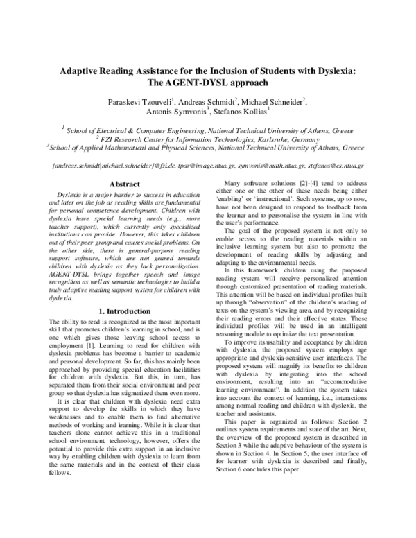 (PDF) Adaptive Reading Assistance for the Inclusion of Students with ...