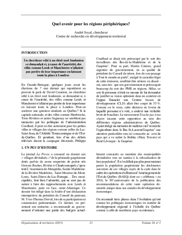 (PDF) Quel avenir pour les régions périphériques?