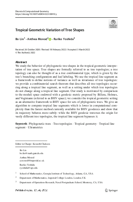 (PDF) Tropical Geometric Variation of Tree Shapes | Ruriko Yoshida ...