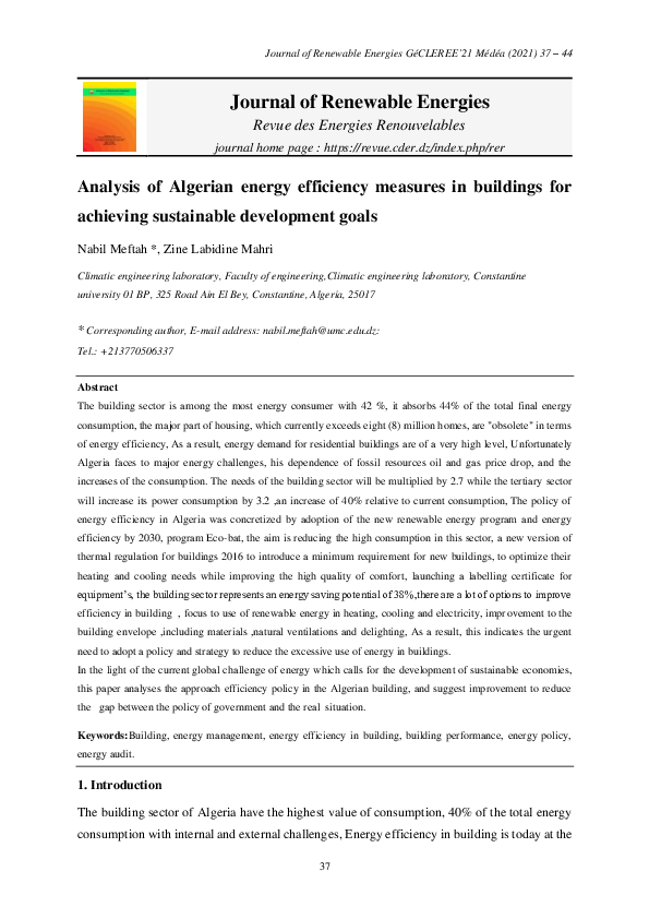 (PDF) Analysis of Algerian energy efficiency measures in buildings for ...