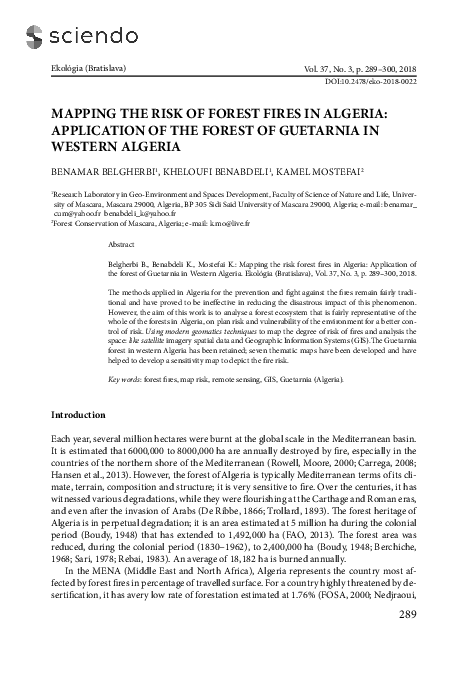 (PDF) Mapping the risk forest fires in Algeria: Application of the forest of Guetarnia in ...