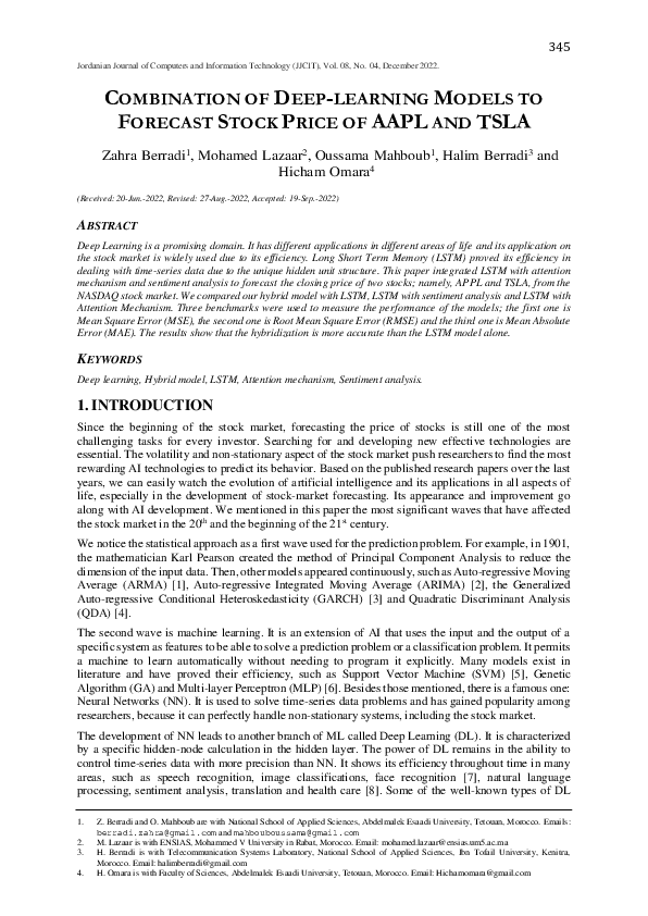 (PDF) Combination of Deep Learning Models to Forecast Stock Price of Aapl and Tsla