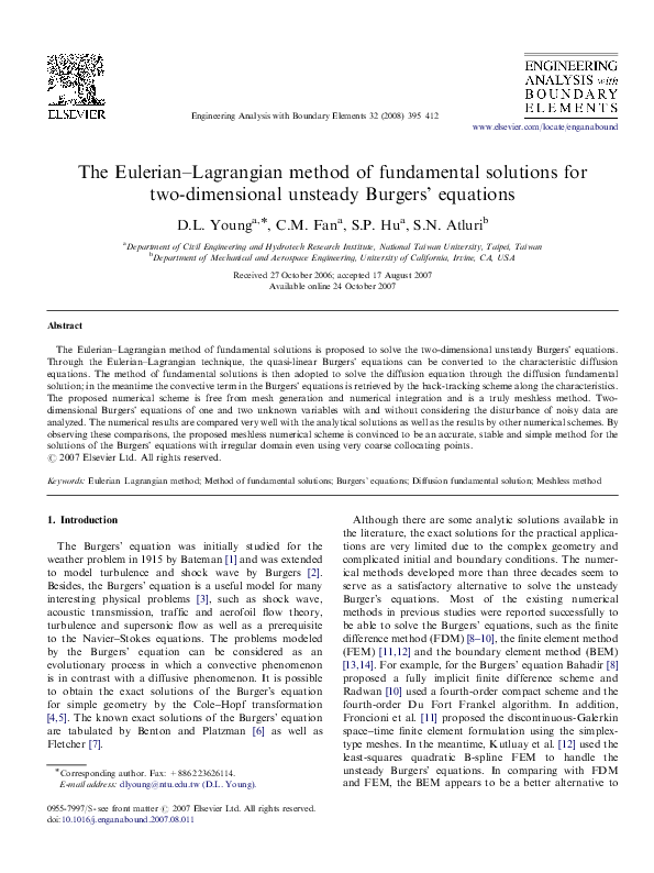 (PDF) The Eulerian–Lagrangian method of fundamental solutions for two-dimensional unsteady ...
