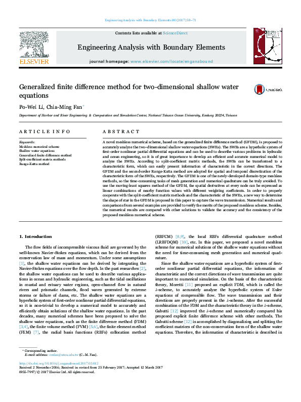 (PDF) Generalized finite difference method for two-dimensional shallow water equations