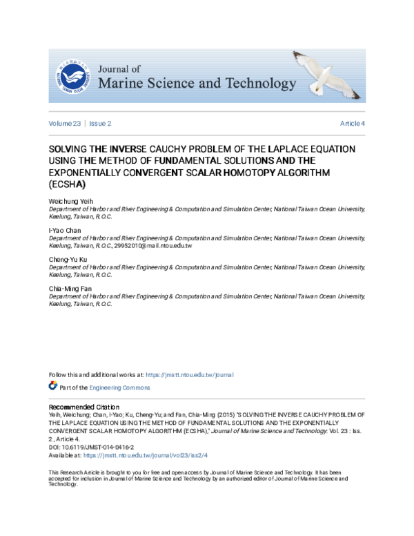 Pdf Solving The Inverse Cauchy Problem Of The Laplace Equation Using The Method Of Fundamental