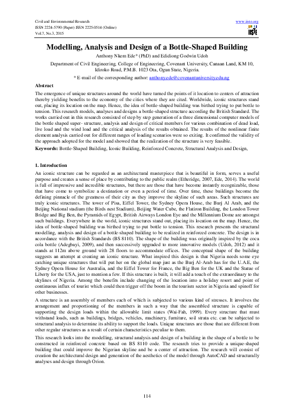 (PDF) Modelling, Analysis and Design of a Bottle-Shaped Building