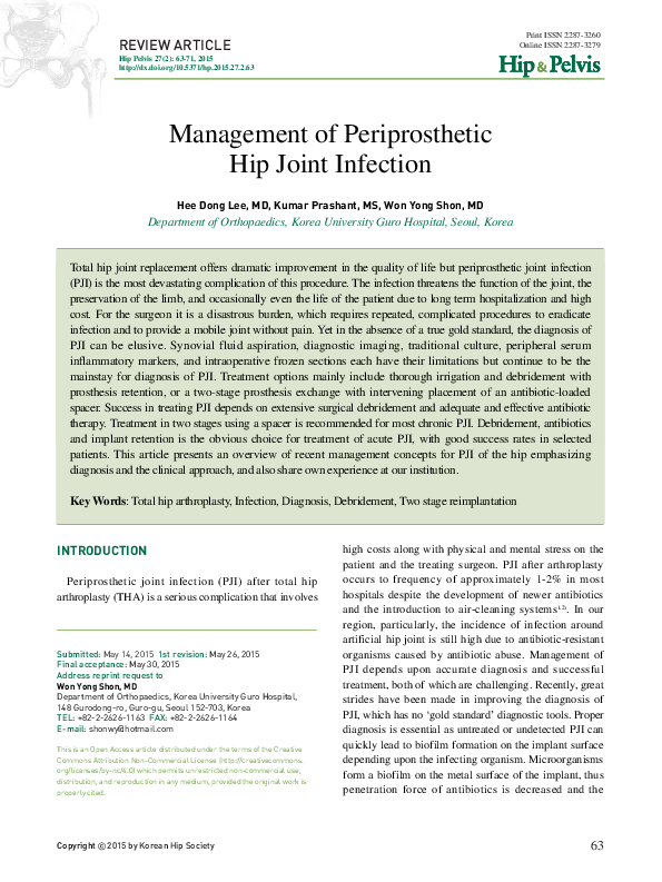 (PDF) Management of Periprosthetic Hip Joint Infection