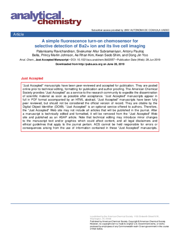 (PDF) Simple Fluorescence Turn-On Chemosensor for Selective Detection of Ba2+ Ion and Its Live ...
