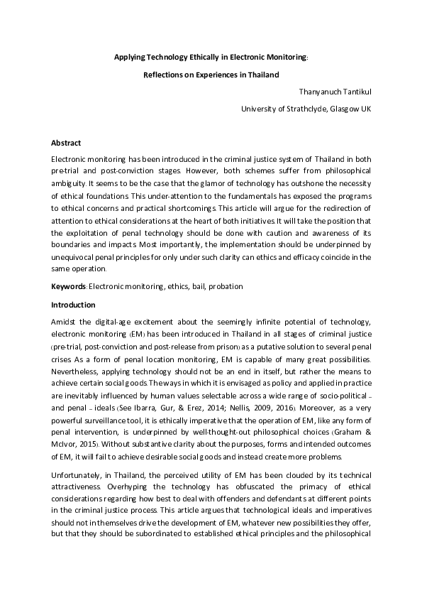 (PDF) Applying technology ethically in electronic monitoring ...