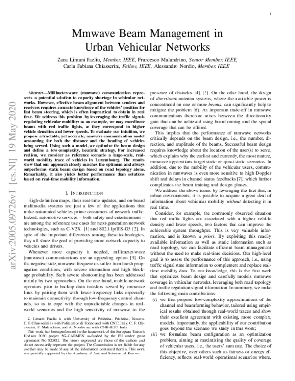 (PDF) MmWave Beam Management in Urban Vehicular Networks