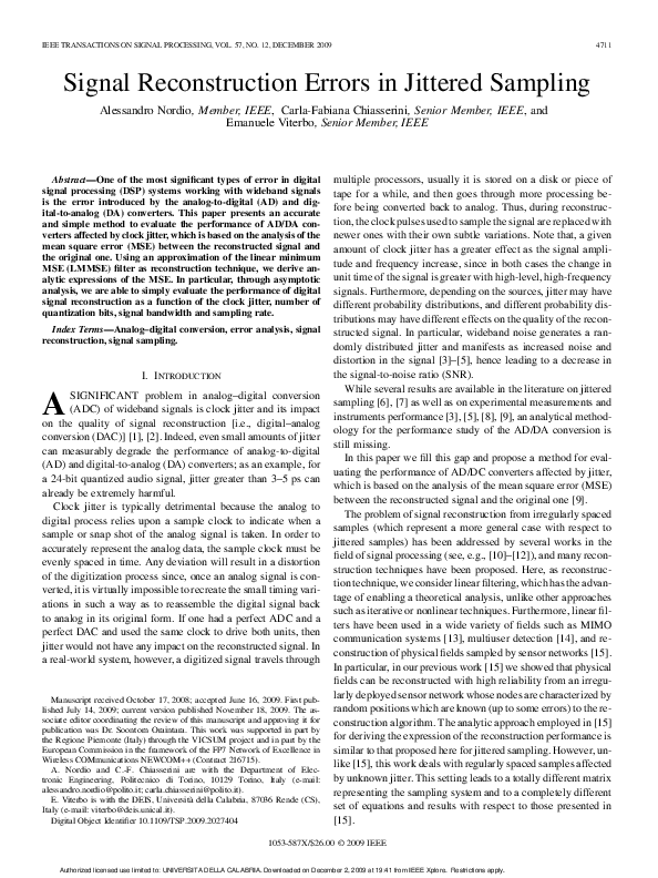 Pdf Signal Reconstruction Errors In Jittered Sampling