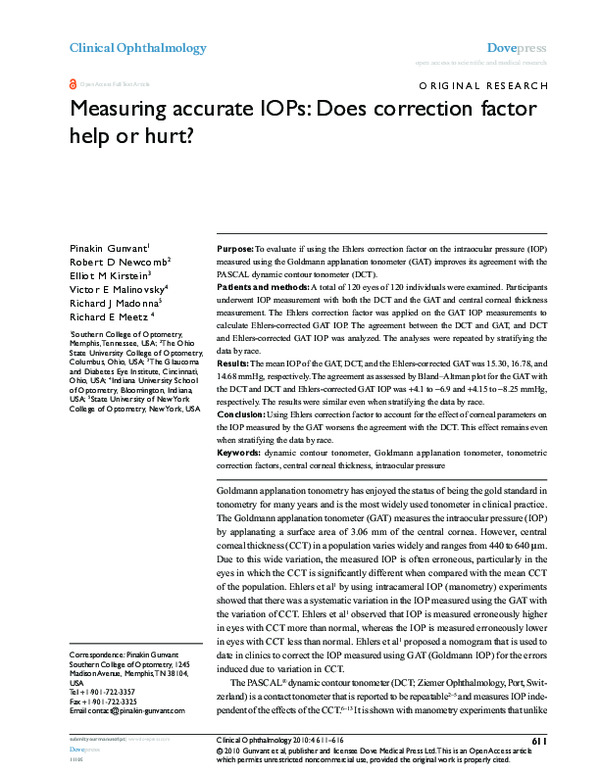 (PDF) Measuring accurate IOPs: Does correction factor help or hurt ...