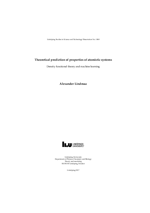 (PDF) Theoretical prediction of properties of atomistic systems: Density functional theory and ...