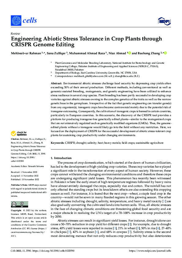 (PDF) Engineering Abiotic Stress Tolerance in Crop Plants through CRISPR Genome Editing