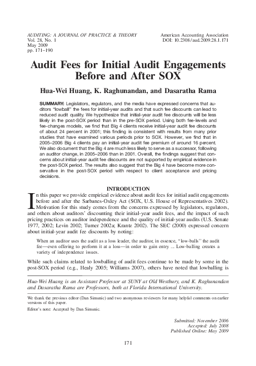 (PDF) Audit Fees for Initial Audit Engagements Before and After SOX
