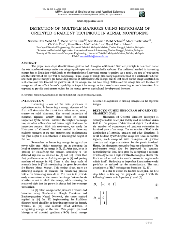 (PDF) Detection Of Multiple Mangoes Using Histogram Of Oriented Gradient Technique In Aerial ...