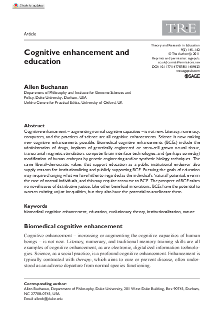 (PDF) Cognitive enhancement and education