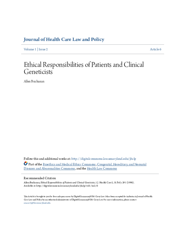 (PDF) Ethical Responsibilities of Patients and Clinical Geneticists