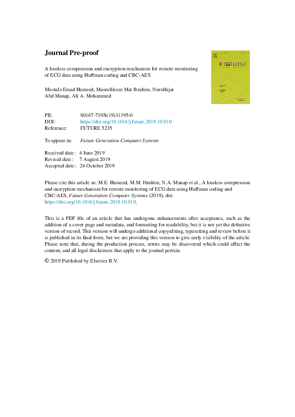 (PDF) A lossless compression and encryption mechanism for remote monitoring of ECG data using ...