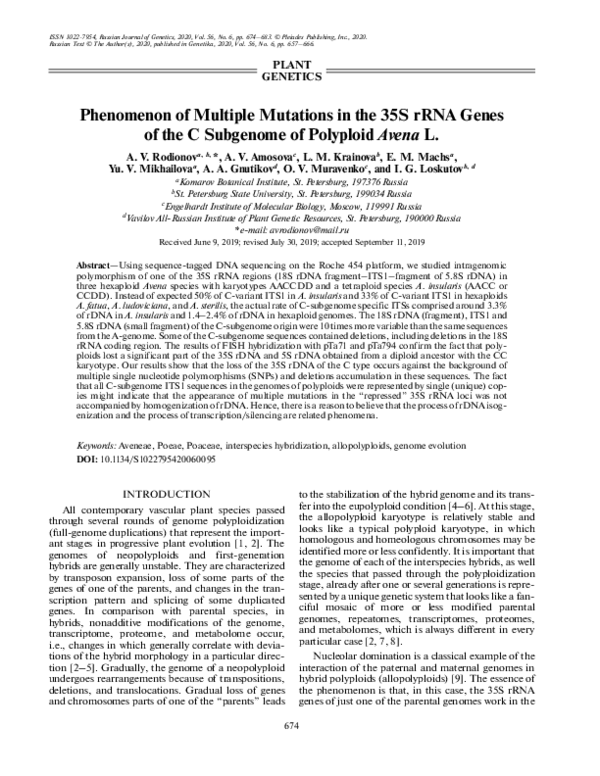 (PDF) Phenomenon of Multiple Mutations in the 35S rRNA Genes of the C ...
