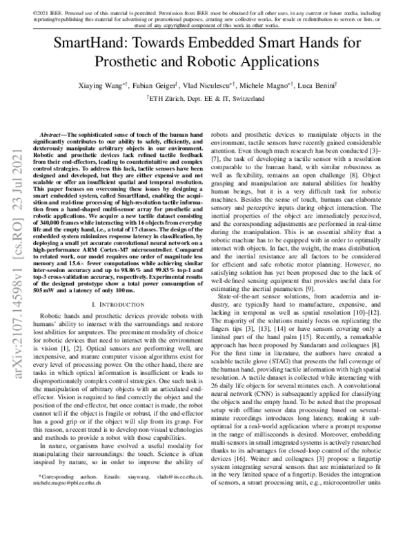 (PDF) SmartHand: Towards Embedded Smart Hands for Prosthetic and Robotic Applications