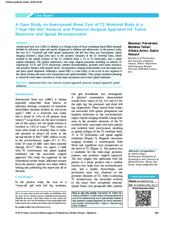 (PDF) A case study on aneurysmal bone cyst of T2 vertebral body in a 7 ...