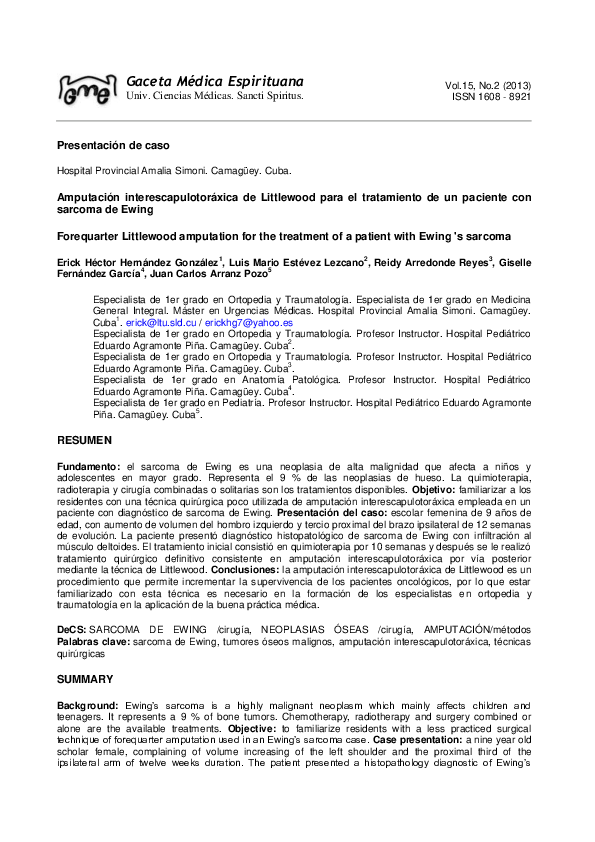(PDF) Amputación interescapulotoráxica de Littlewood para el ...