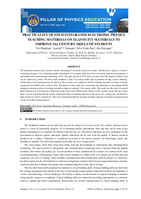 (PDF) PRACTICALITY OF STEM INTEGRATED ELECTRONIC PHYSICS TEACHING MATERIALS ON ELASTICITY ...