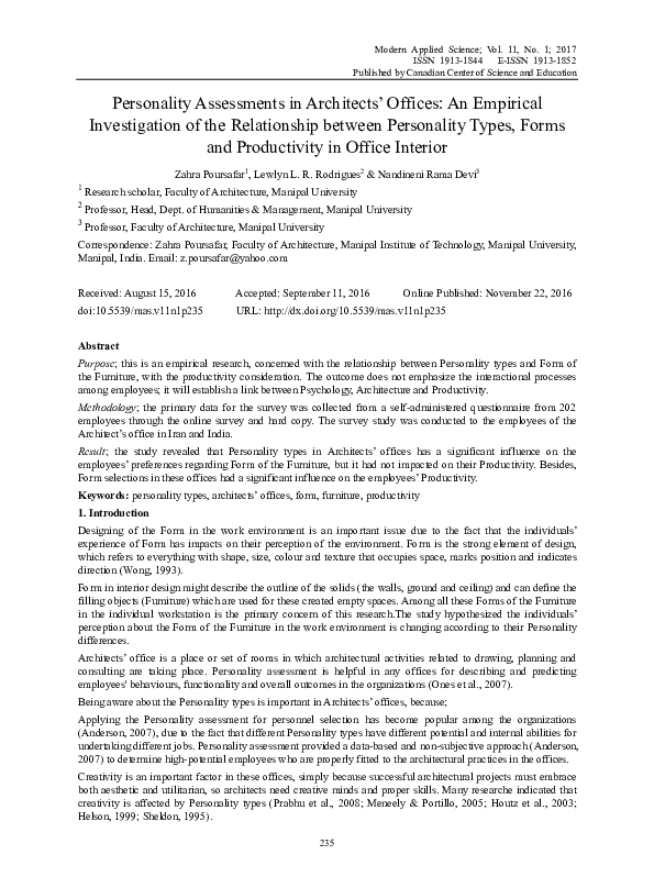 (PDF) Personality Assessments in Architects’ Offices: An Empirical ...