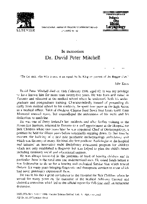 (PDF) Dr. David Peter Mitchell | Peter W Alberti - Academia.edu