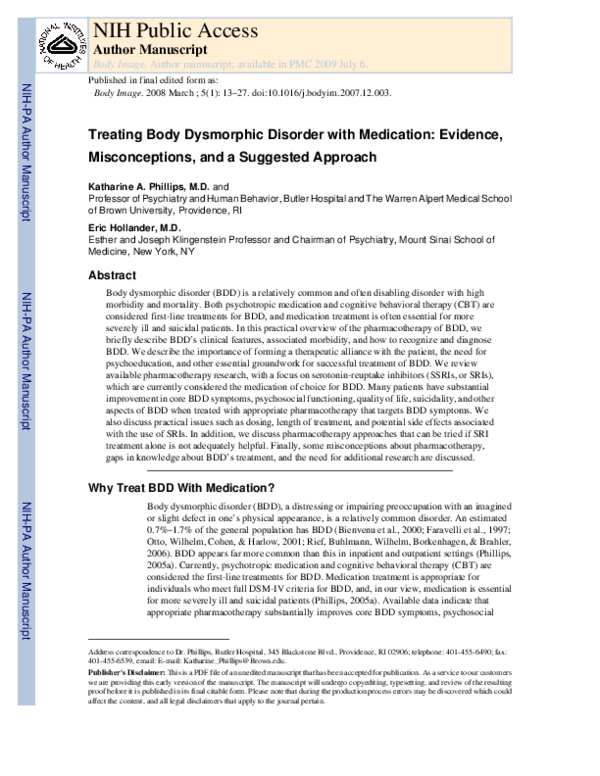 (PDF) Treating body dysmorphic disorder with medication: Evidence ...