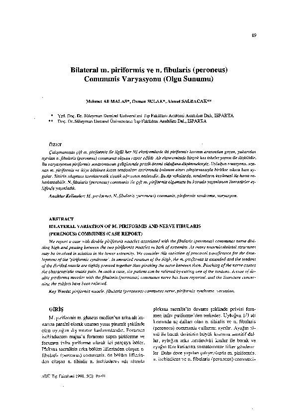 (PDF) Bilateral m. piriformis ve n. fîbularis (peroneus) Communis ...