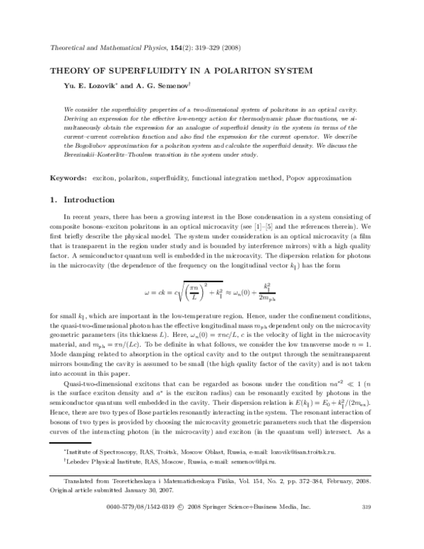 (PDF) Theory of superfluidity in a polariton system