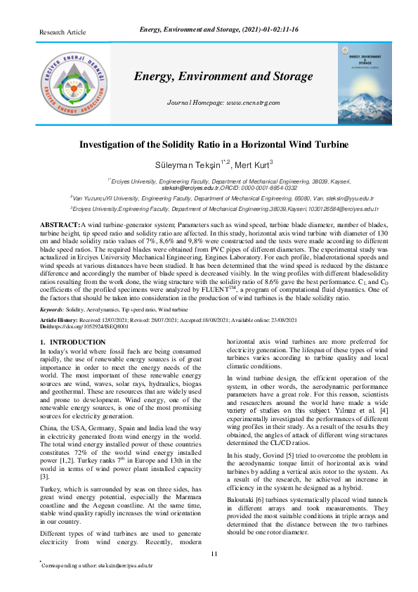 (PDF) Investigation of the Solidity Ratio in a Horizontal Wind Turbine