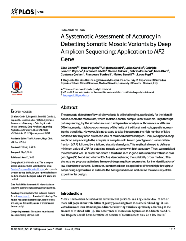 Pdf A Systematic Assessment Of Accuracy In Detecting Somatic Mosaic