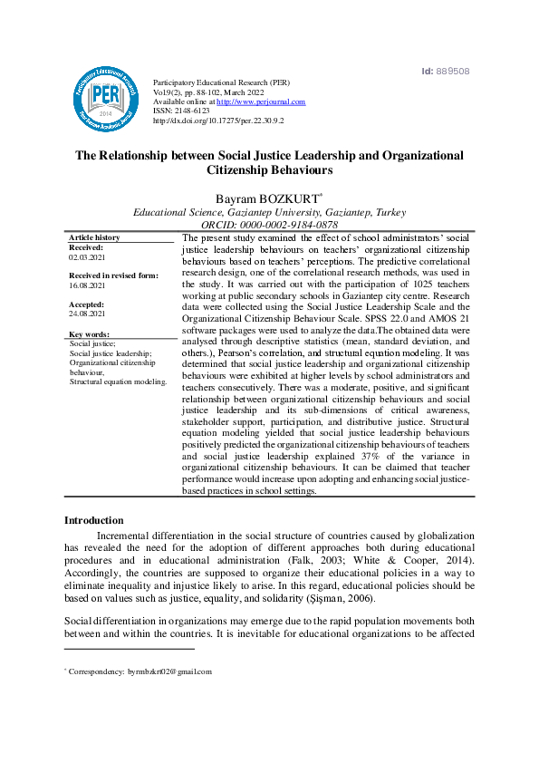 (PDF) The Relationship between Social Justice Leadership and ...