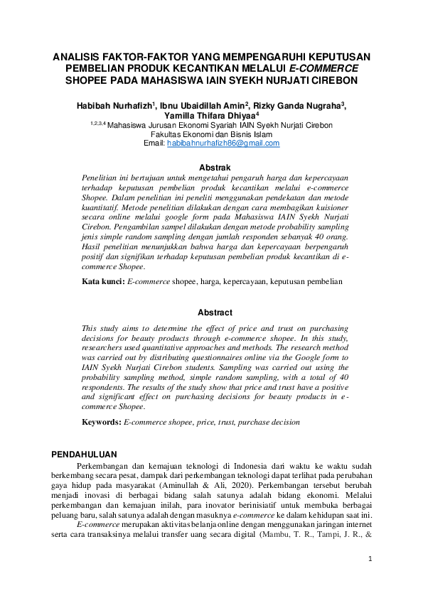 (PDF) ANALISIS FAKTOR-FAKTOR YANG MEMPENGARUHI KEPUTUSAN PEMBELIAN PRODUK KECANTIKAN MELALUI E ...