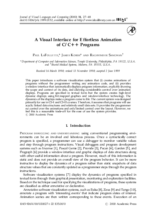 (PDF) A Visual Interface for Effortless Animation of C/C++ Programs